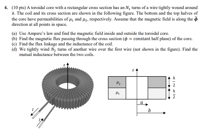 4. (10 pts) A toroidal core with a rectangular cross | Chegg.com