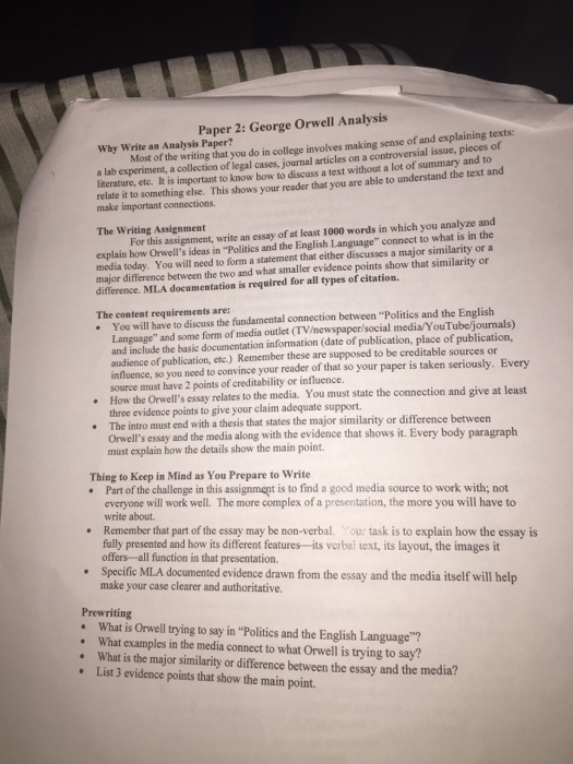 AmPaper2 George Orwell Analysis F The Writing That Chegg