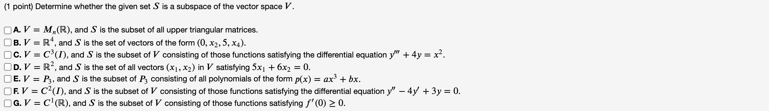 Solved (1 point) Determine whether the given set S is a | Chegg.com