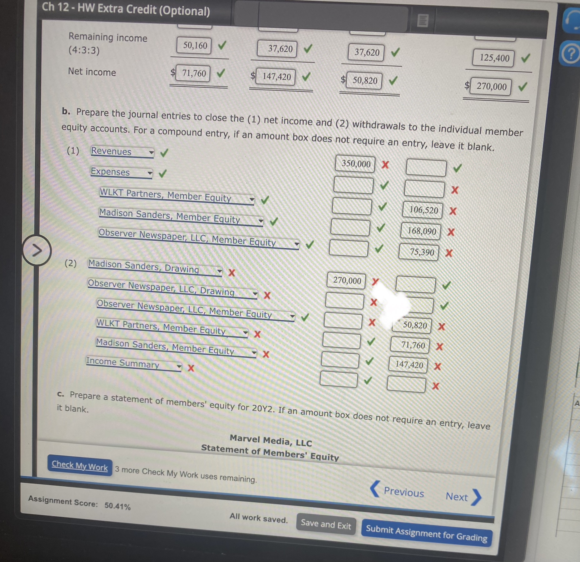Solved LLC Net Income and Statement of Members' Equity | Chegg.com