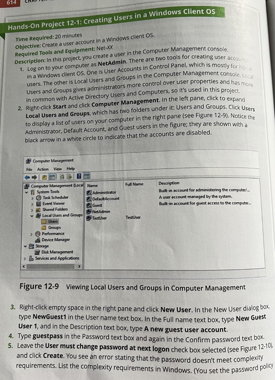 Solved 614 Hands-On Project 12-1: Creating Users in a | Chegg.com
