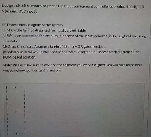 Solved Design a circuit to control segment 1 of the seven | Chegg.com