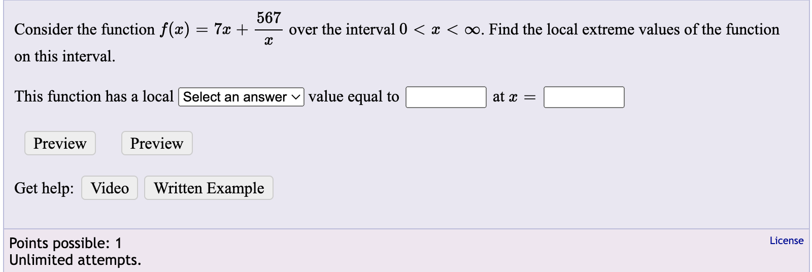 Solved Consider the function f(x)=7x+x567 over the interval | Chegg.com
