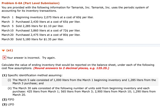 Solved Problem 6-6A (Part Level Submission) You are provided | Chegg.com