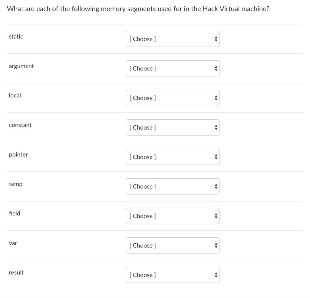 Solved What are each of the following memory segments used | Chegg.com