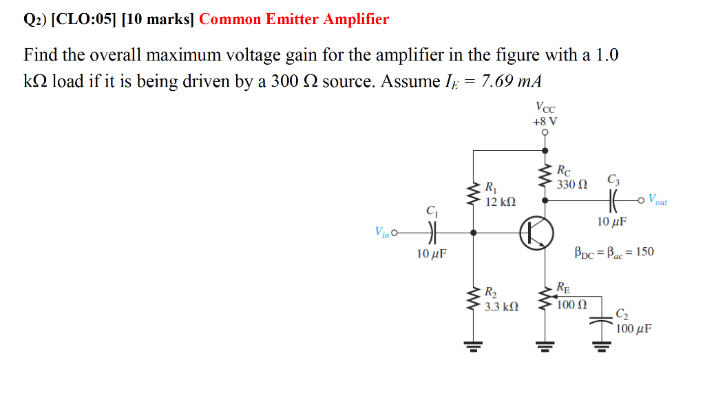 Solved Q2) [CLO:05] [10 marks] Common Emitter Amplifier Find | Chegg.com