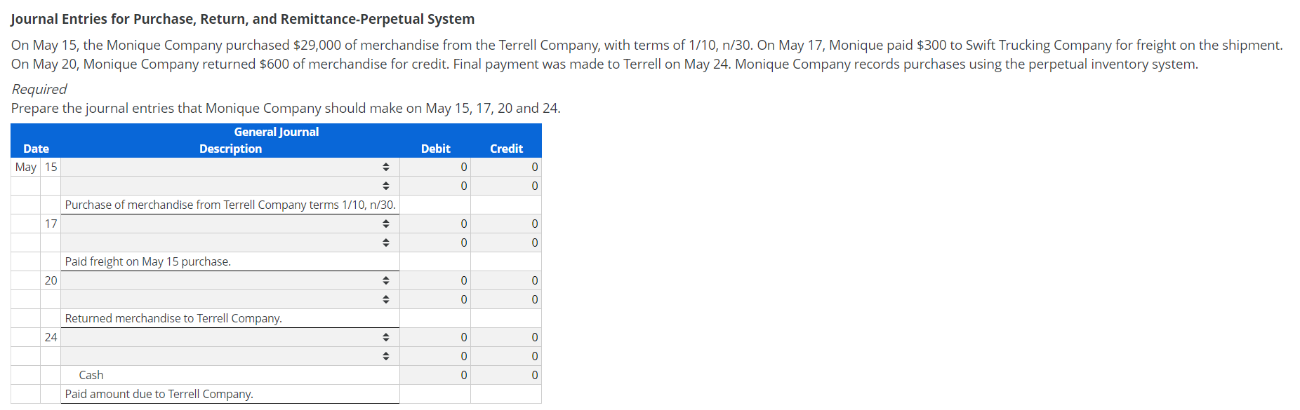 Solved Journal Entries for Purchase, Return, and | Chegg.com