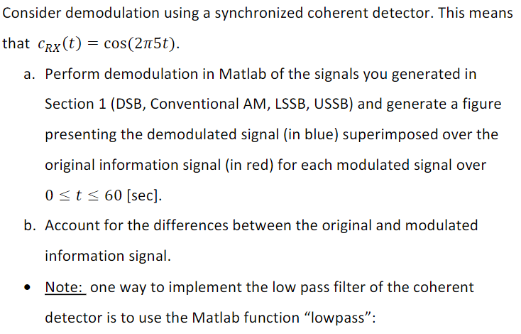 Solved Consider demodulation using a synchronized coherent | Chegg.com