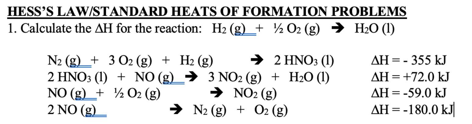 Solved HESS'S LAW/STANDARD HEATS OF FORMATION PROBLEMS 1. | Chegg.com