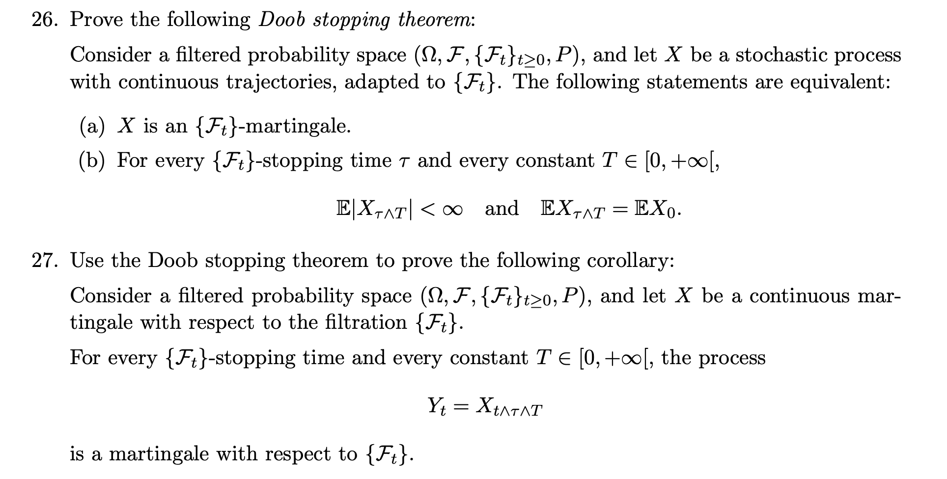 Solved 26. Prove the following Doob stopping theorem: | Chegg.com