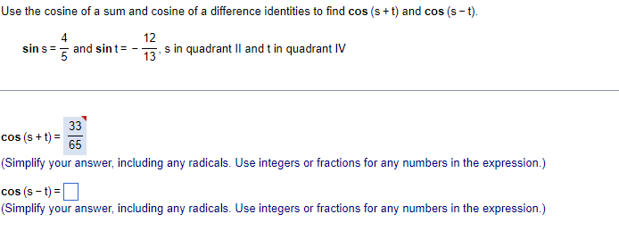 Solved Use the cosine of a sum and cosine of a difference | Chegg.com