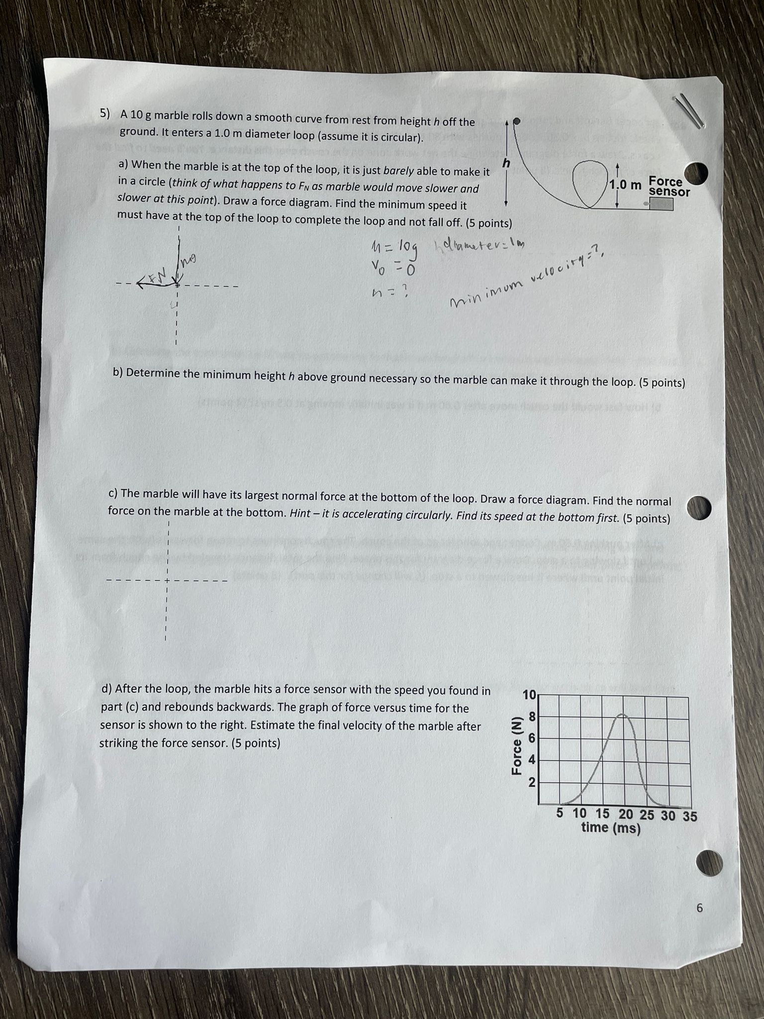 Solved A 10g ﻿marble rolls down a smooth curve from rest | Chegg.com