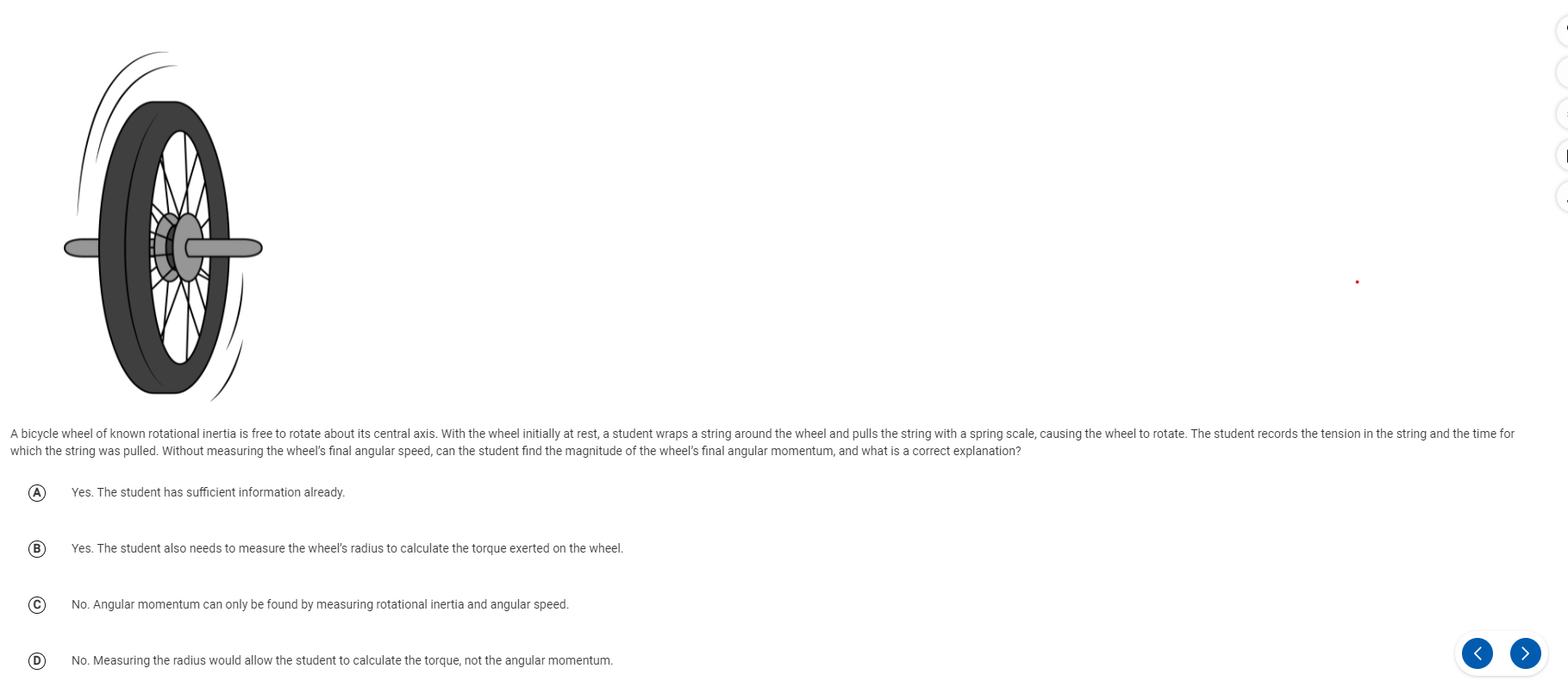 Solved U A bicycle wheel of known rotational inertia is free | Chegg.com