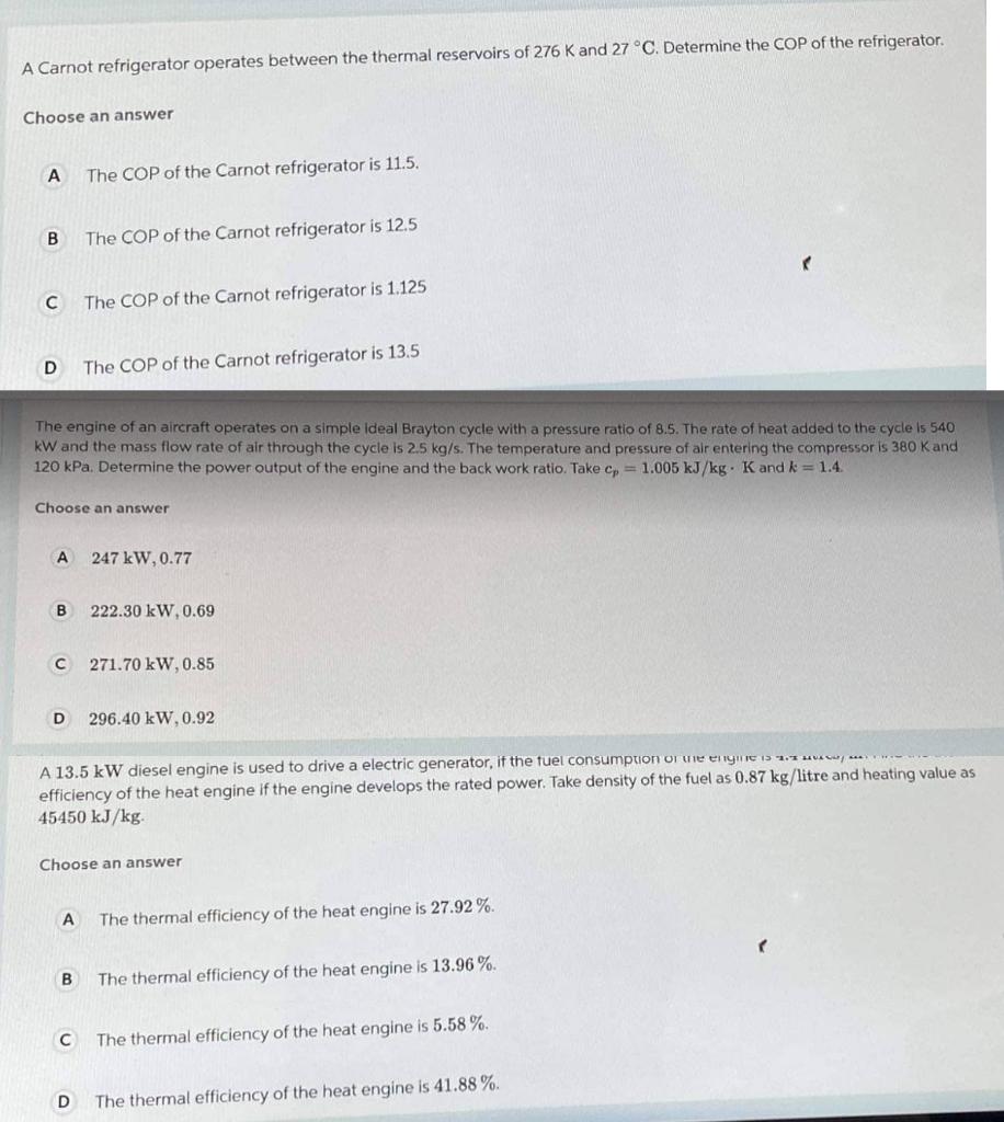 Solved A Carnot refrigerator operates between the thermal | Chegg.com