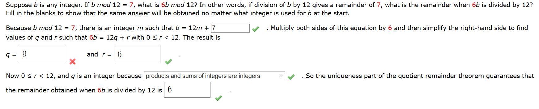 Solved Suppose b is any integer. If b mod 12 = 7, what is 6b | Chegg.com