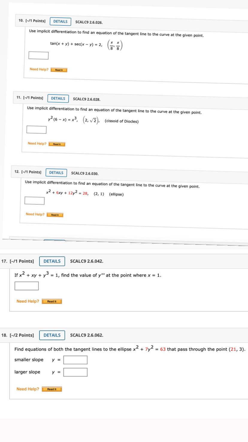Solved 10. [-/1 Points] DETAILS SCALC9 2.6.026. Use implicit | Chegg.com