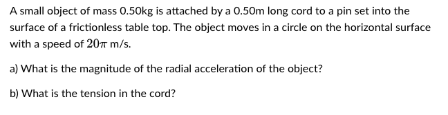 Solved A small object of mass 0.50kg is attached by a 0.50m | Chegg.com