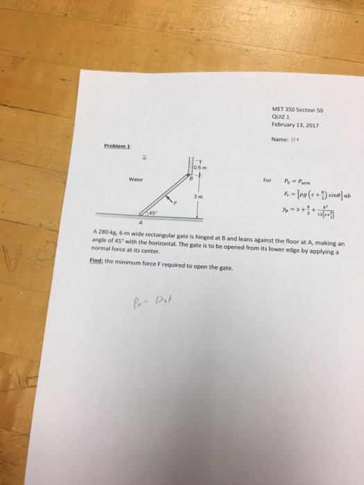 Solved A 280-kg, 6-m wide rectangular gate is hinged at B | Chegg.com