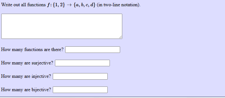 [solved] Write Out All Functions F {1 2}{a B C D} In Two