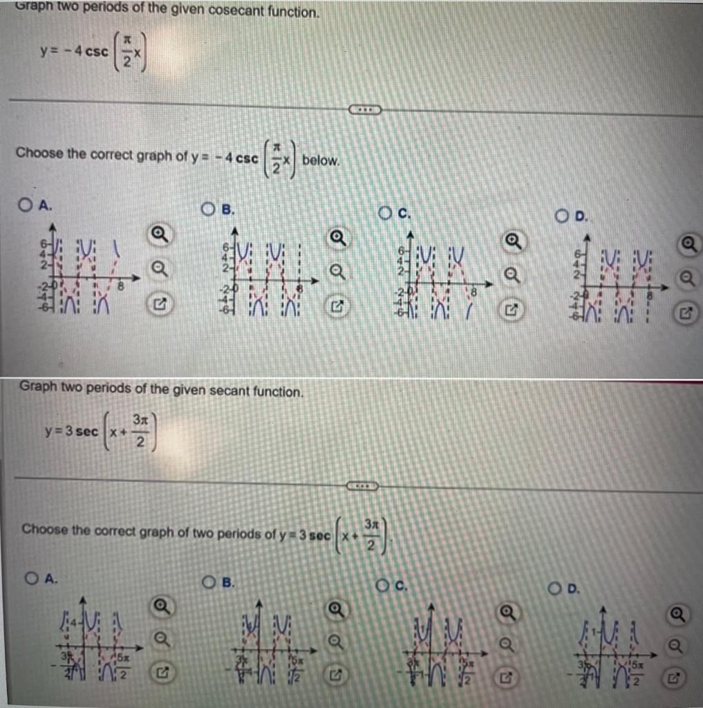 Solved Grapn two periods of the given cosecant function. | Chegg.com