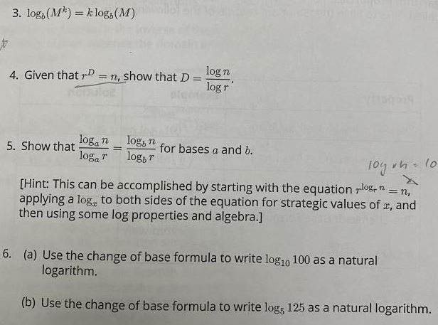 Solved 3. logo (Mb) = k log (M) log n 4. Given that D = n, | Chegg.com