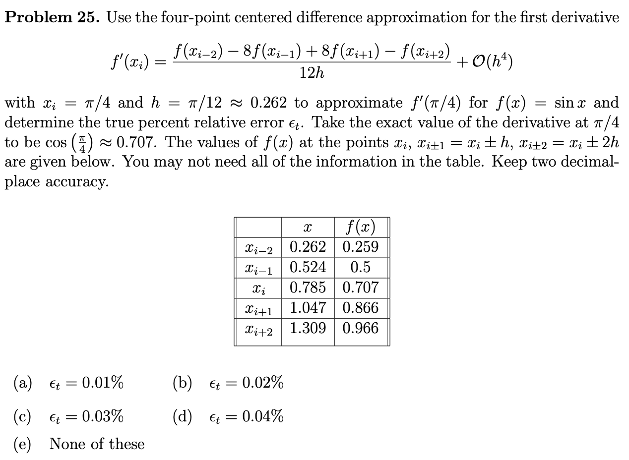 Solved Problem 25. ﻿Use the four-point centered difference | Chegg.com