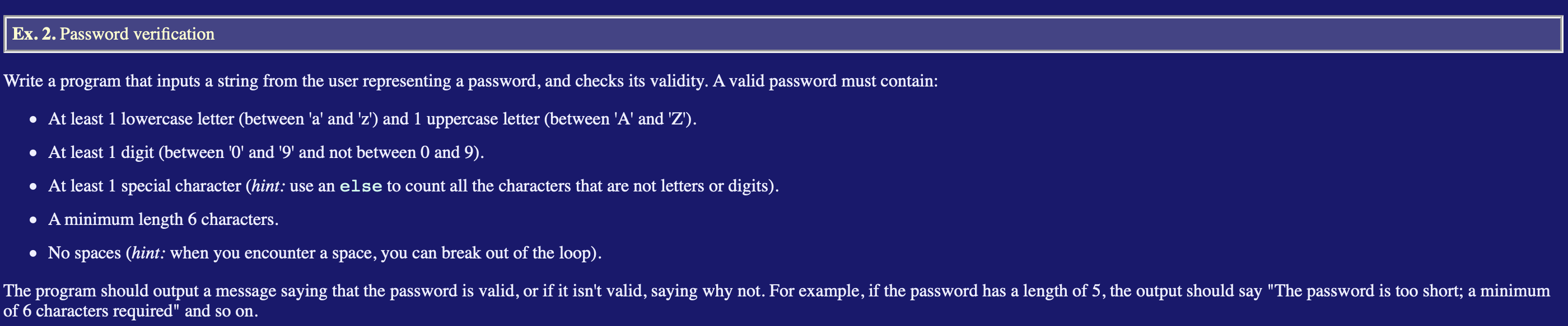 Solved Ex.2.Password verification representing a password, | Chegg.com
