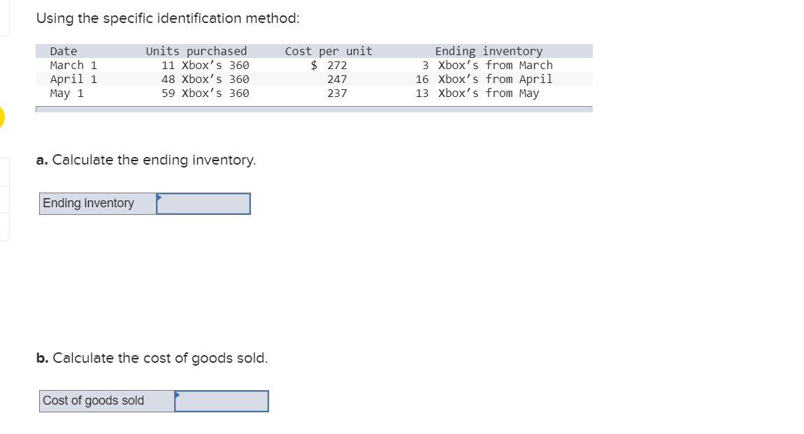 Solved Using the specific identification method: Cost per | Chegg.com