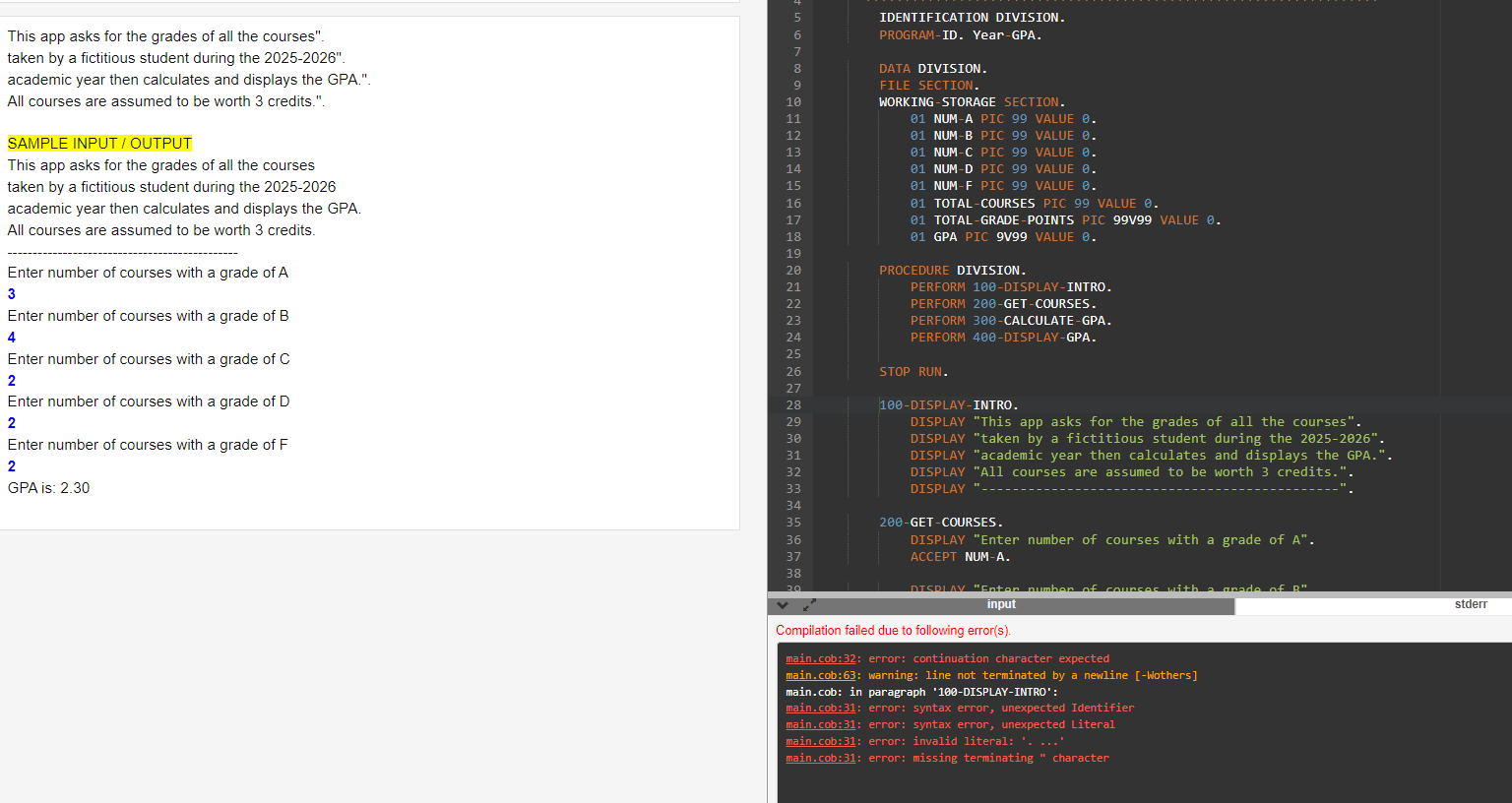 Solved I Have Problem With My Cobol Program The Code In 