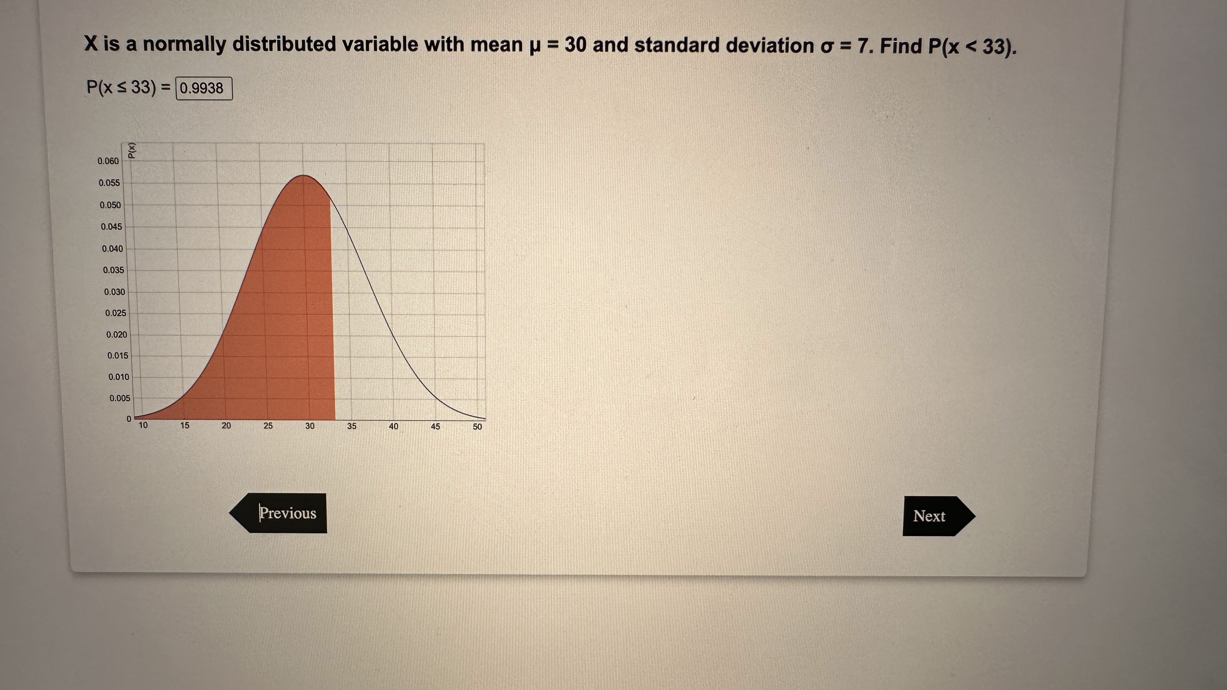Solved x ﻿is a normally distributed variable with mean μ=30 | Chegg.com