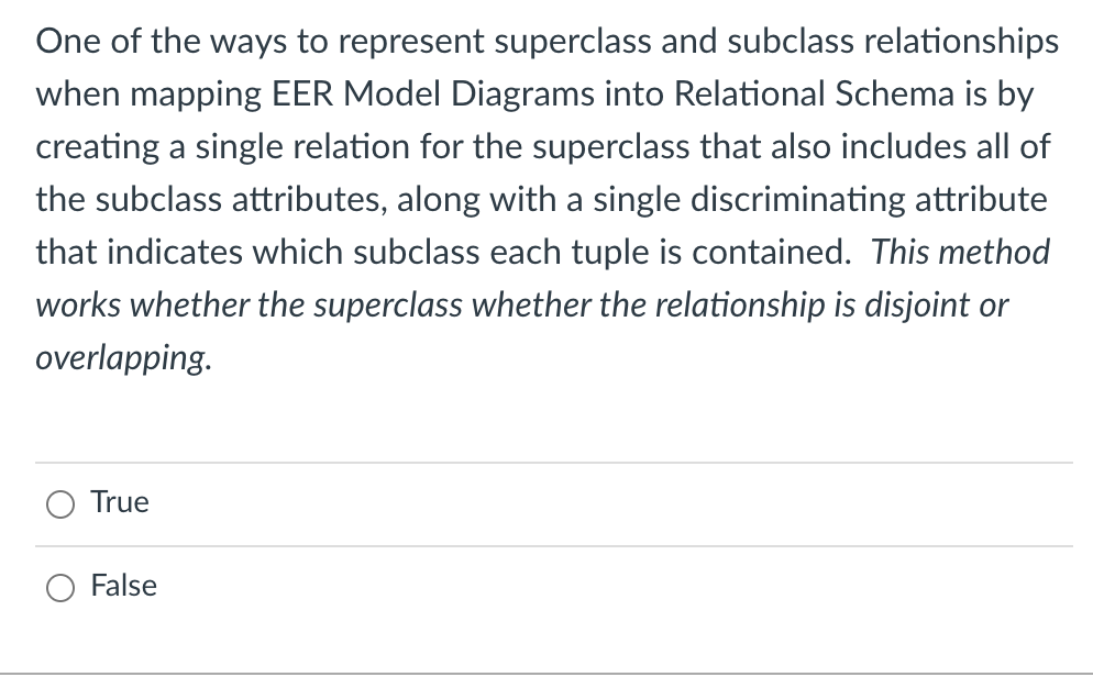 Solved One of the ways to represent superclass and subclass | Chegg.com