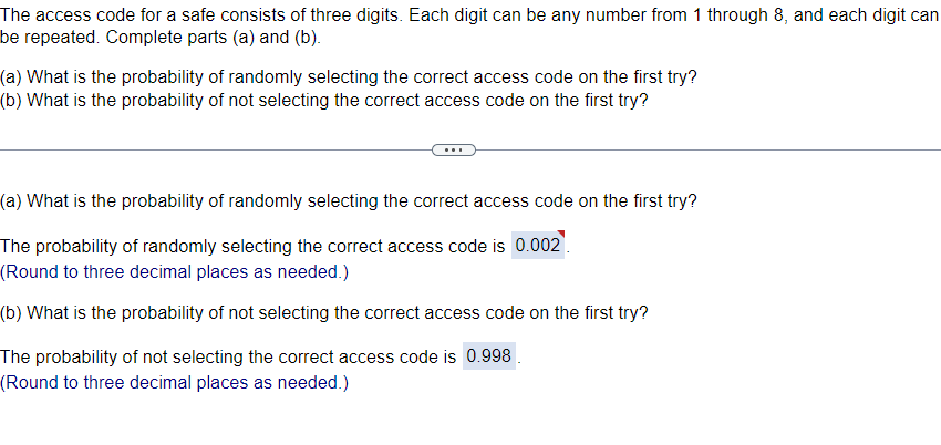 Solved The access code for a safe consists of three digits. | Chegg.com