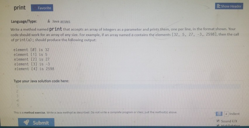 Solved print Favorite Show Header Language/Type: Java arrays | Chegg.com