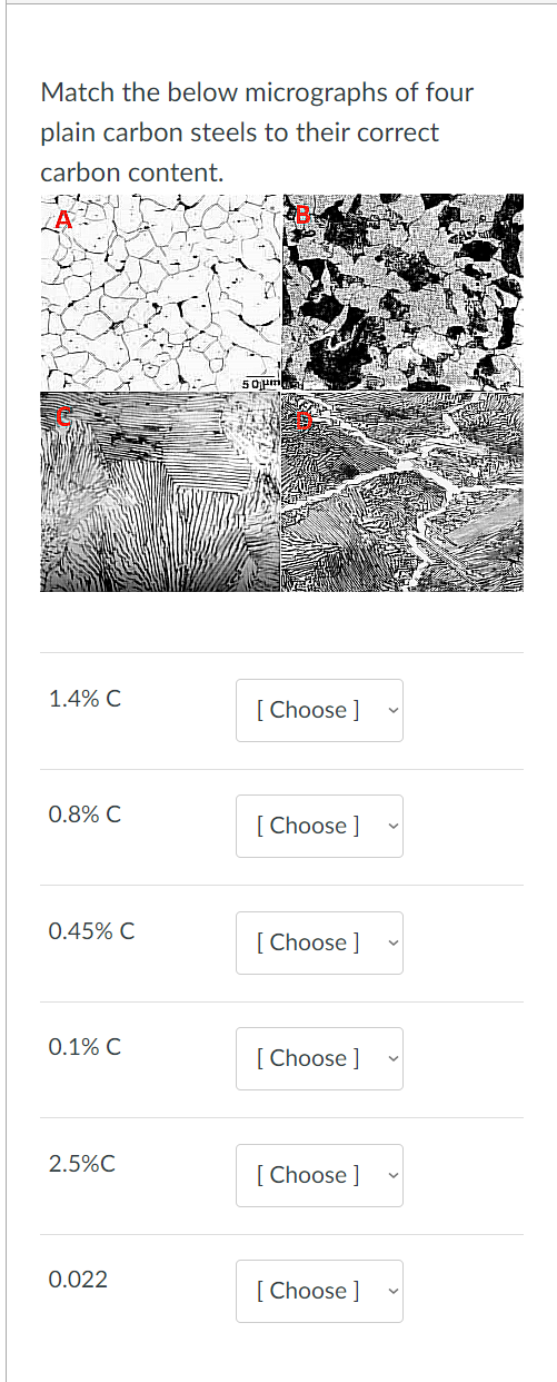 Solved Match the below micrographs of four plain carbon | Chegg.com