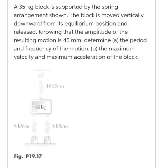 Solved A 35-kg block is supported by the spring arrangement | Chegg.com
