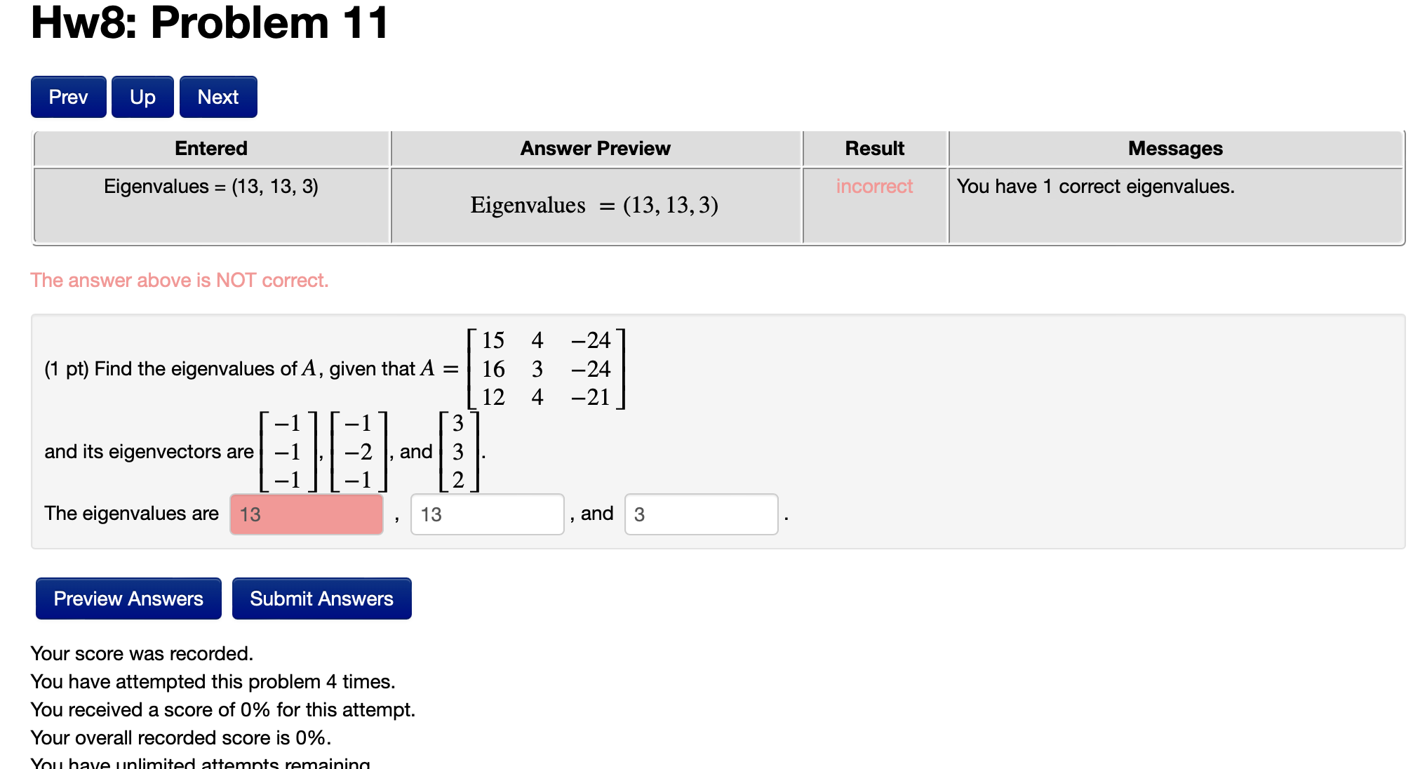 Solved Hw8: Problem 11 The answer above is NOT correct. (1 | Chegg.com