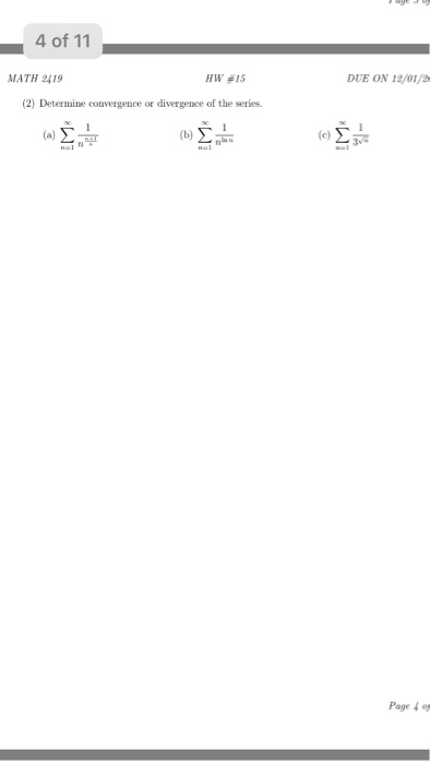 Solved 4 of 11 MATH 2419 HW #15 DUE ON 12/o1/ (2) Determine | Chegg.com