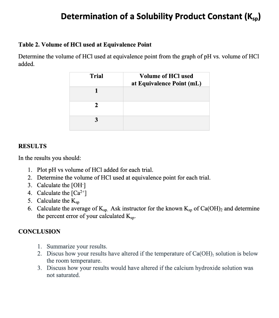 Solved Determination of a Solubility Product Constant (Ksp) | Chegg.com
