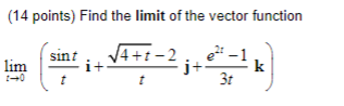 Solved (14 points) Find the limit of the vector function | Chegg.com