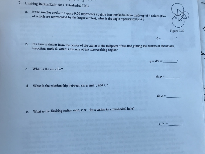 Solved 7. Limiting Radius Ratio for a Tetrahedral Hole a. If | Chegg.com