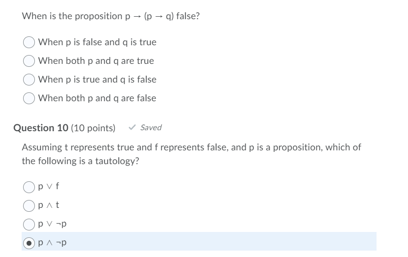 Solved When is the proposition p - (p = q) false? When p is | Chegg.com