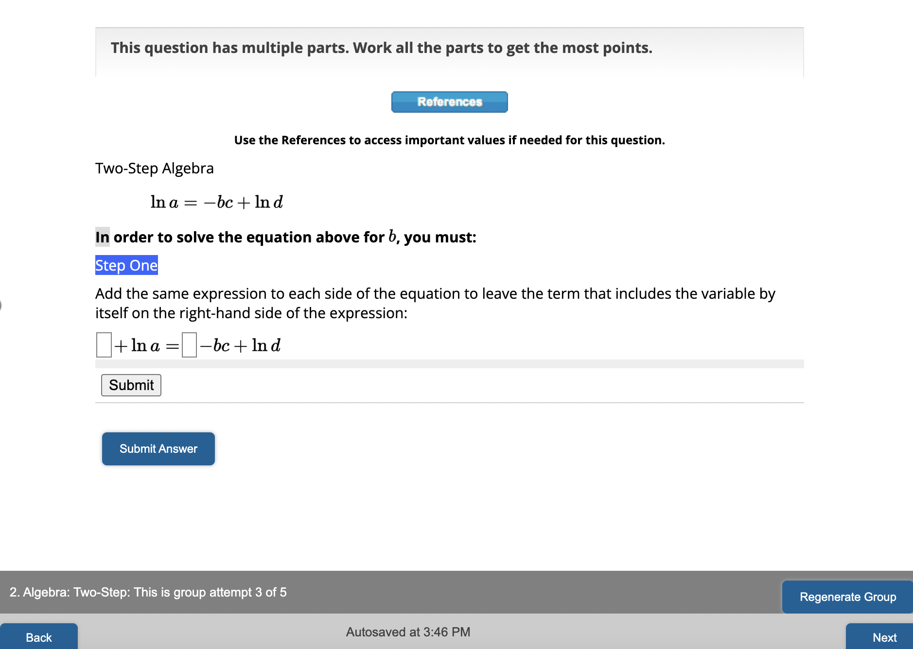 Solved Two step algebra | Chegg.com