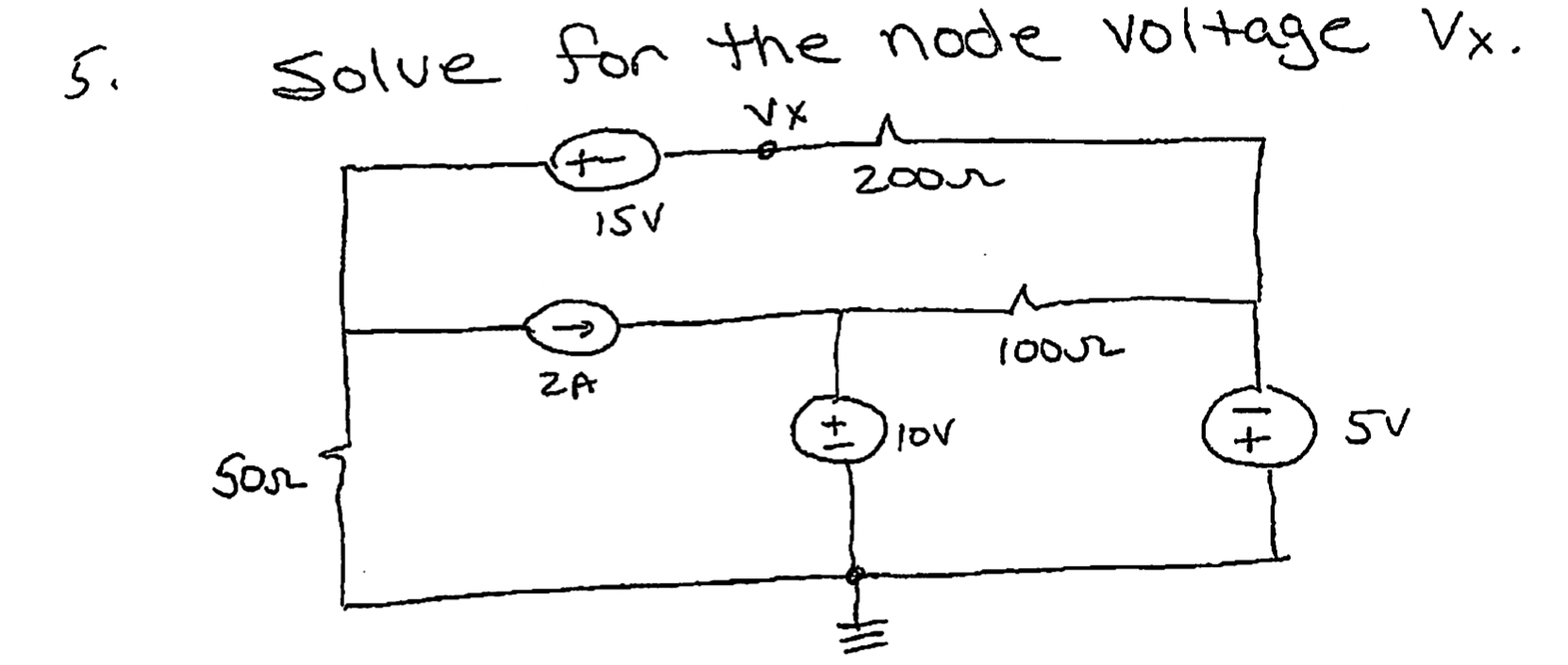 Solved 5. Solve for the node voltage Vx. | Chegg.com