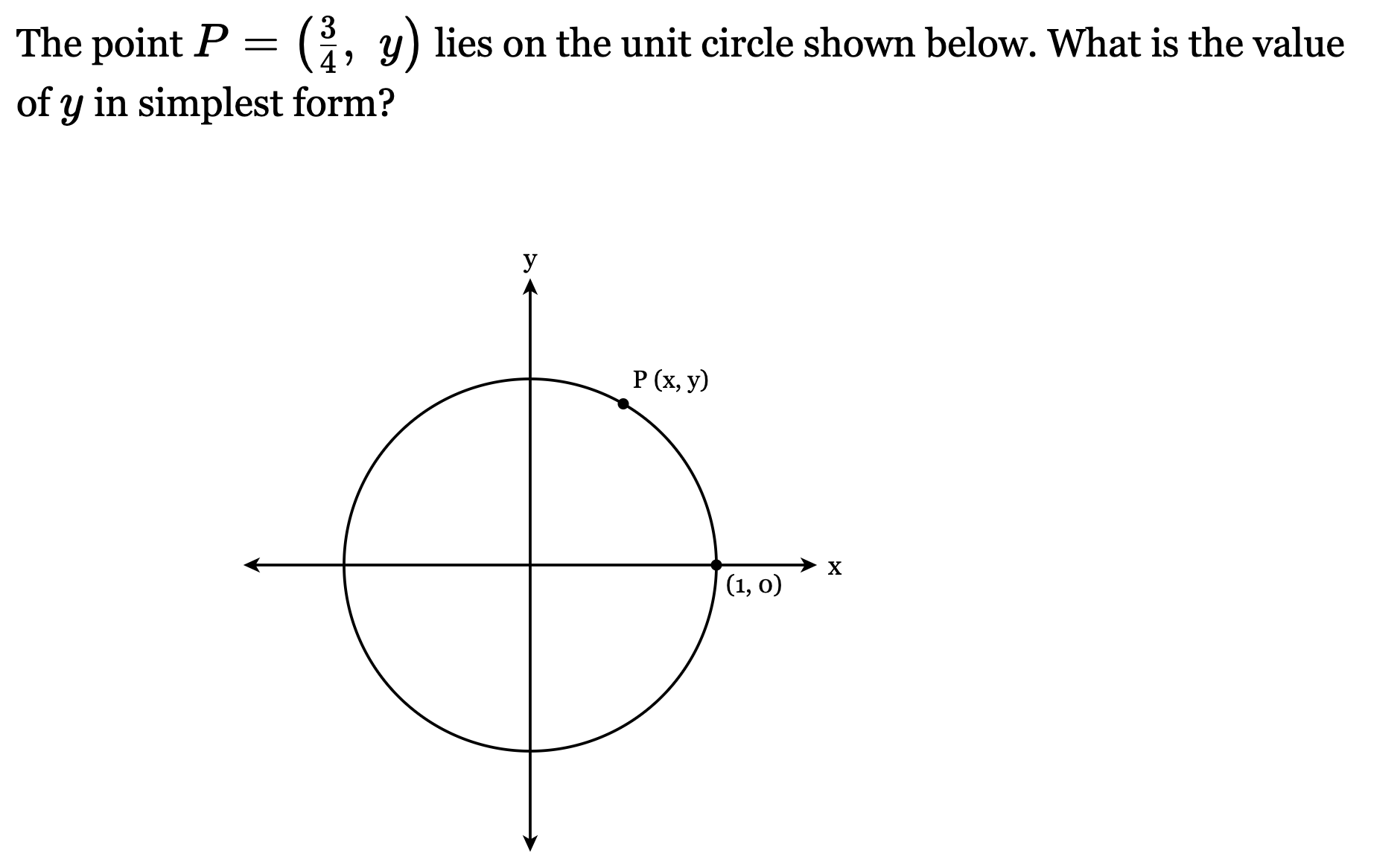 Solved The point P=(43,y) lies on the unit circle shown | Chegg.com