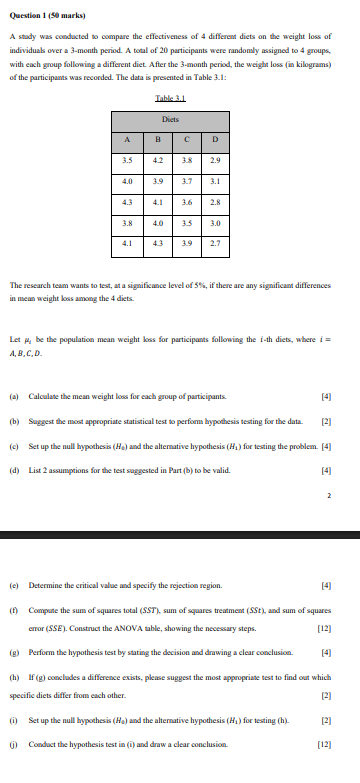 Solved Question 1 ( 50 ﻿marks) ﻿A stady was condacted to | Chegg.com