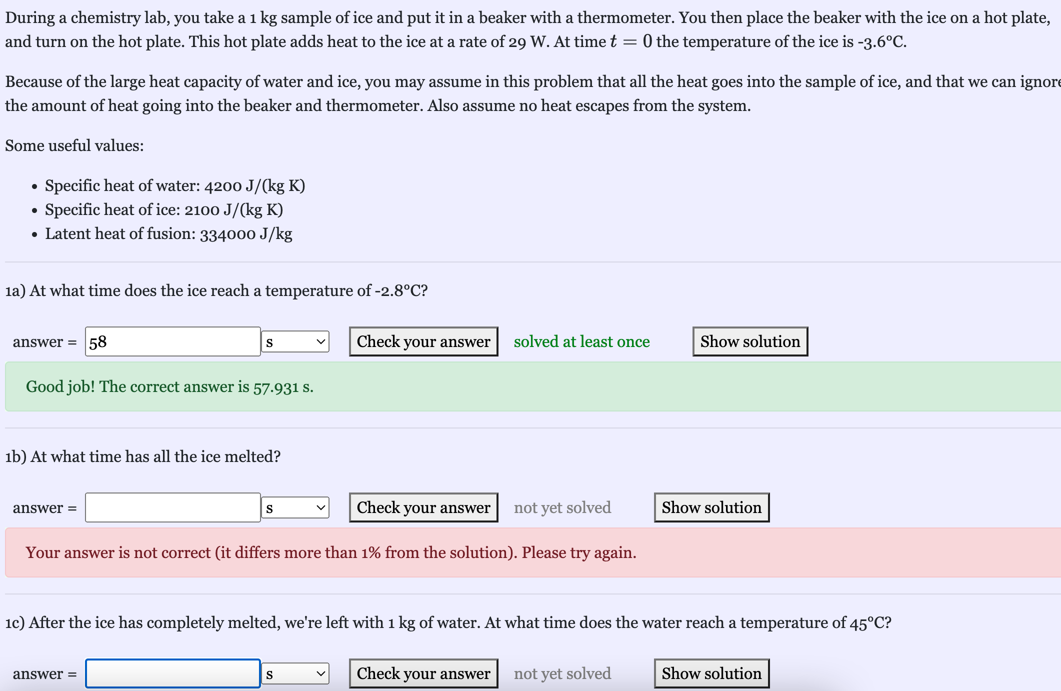 Solved During a chemistry lab, you take a 1kg ﻿sample of ice | Chegg.com