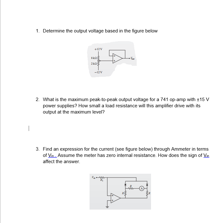 1. Determine the output voltage based in the figure | Chegg.com