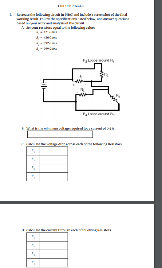 Solved CIRCUIT PUZZLE I. Recreate the following circuit in | Chegg.com