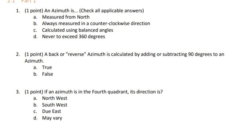 Solved 1. (1 point) An Azimuth is... (Check all applicable | Chegg.com
