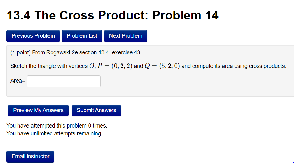 Solved 13.4 The Cross Product: Problem 8 Previous Problem | Chegg.com